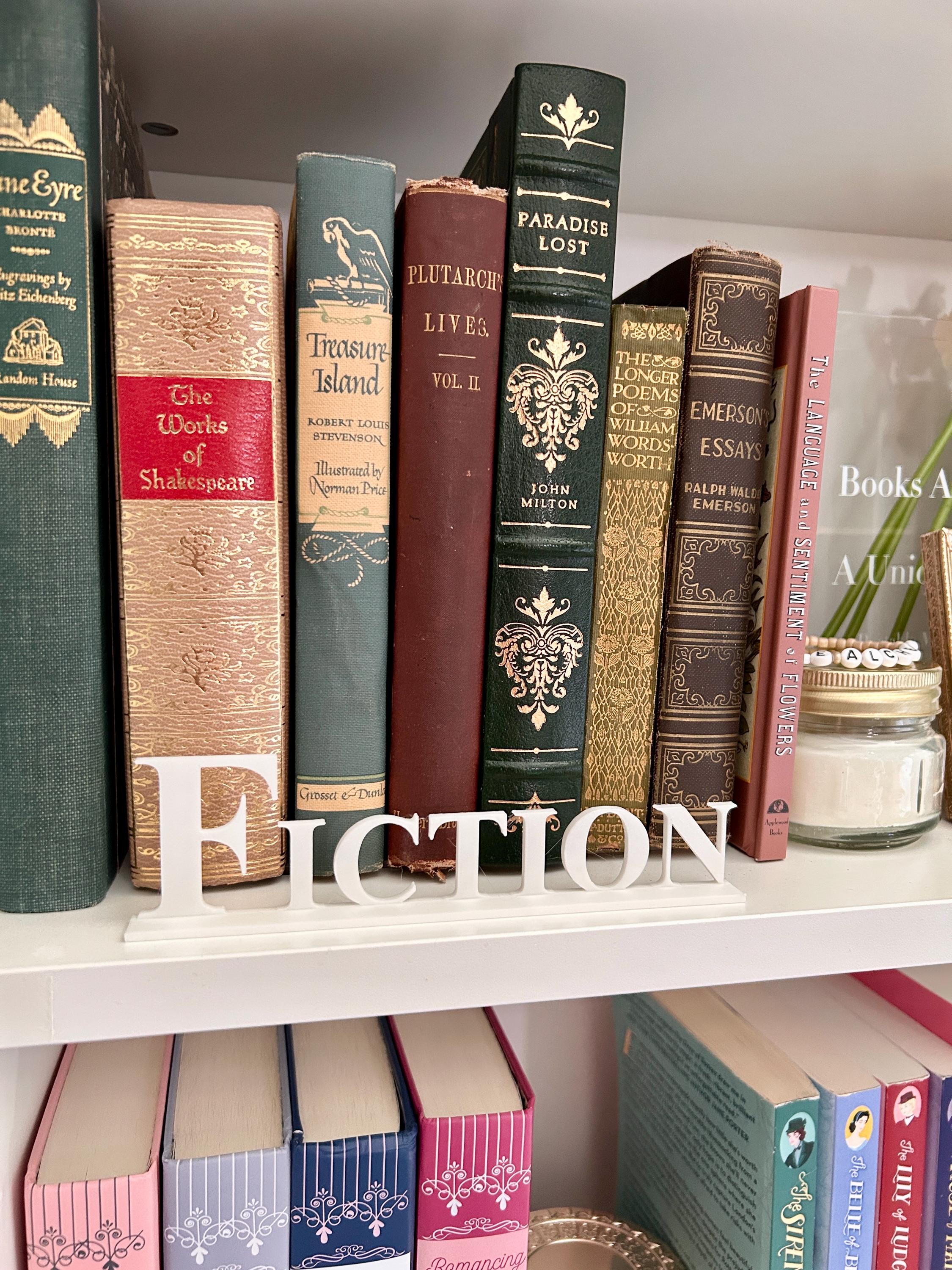FICTION LIBRARY LEGEND | Book Genre Signs | Bookshelf Signs | Bookish ...